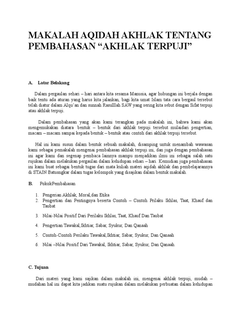 Makalah Aqidah Akhlak | PDF