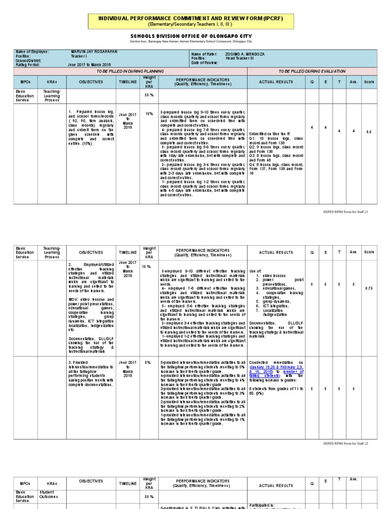 Ipcrf 2017-2018 Marvin | PDF | Educational Technology | Learning