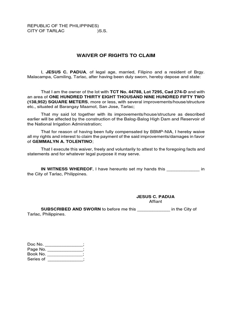 Waiver of Rights To Claim | PDF