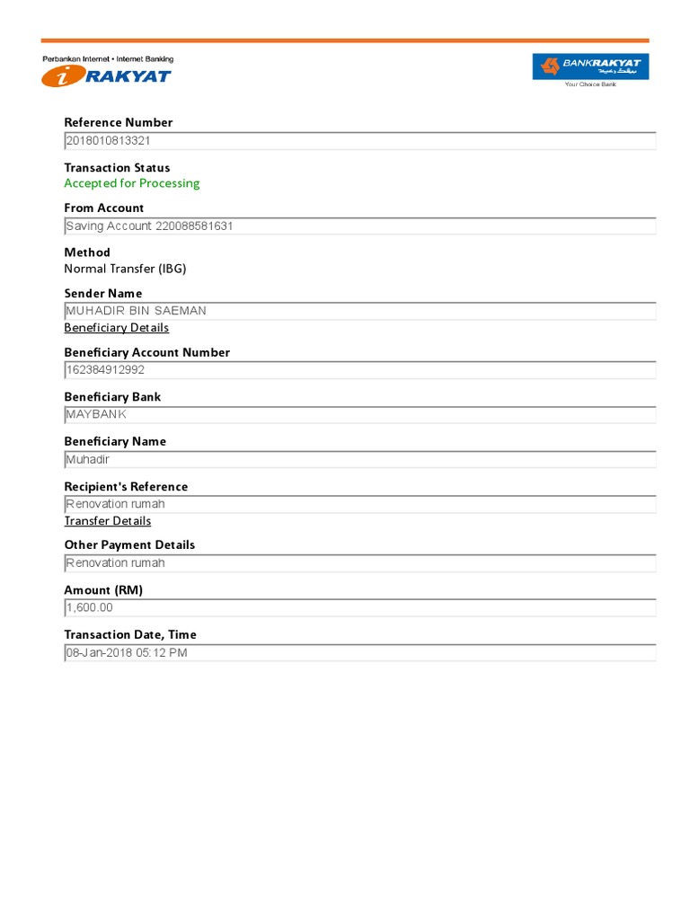 IBG Transfer Receipt for Renovation | PDF
