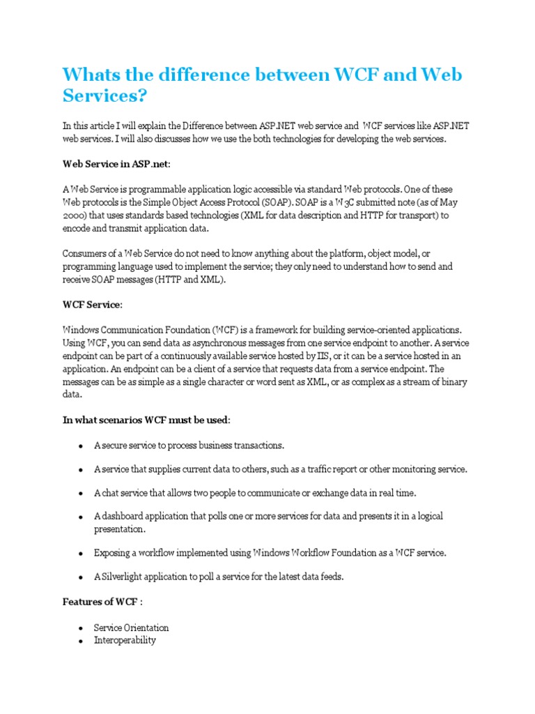 Whats The Difference Between WCF and Web Services? | PDF