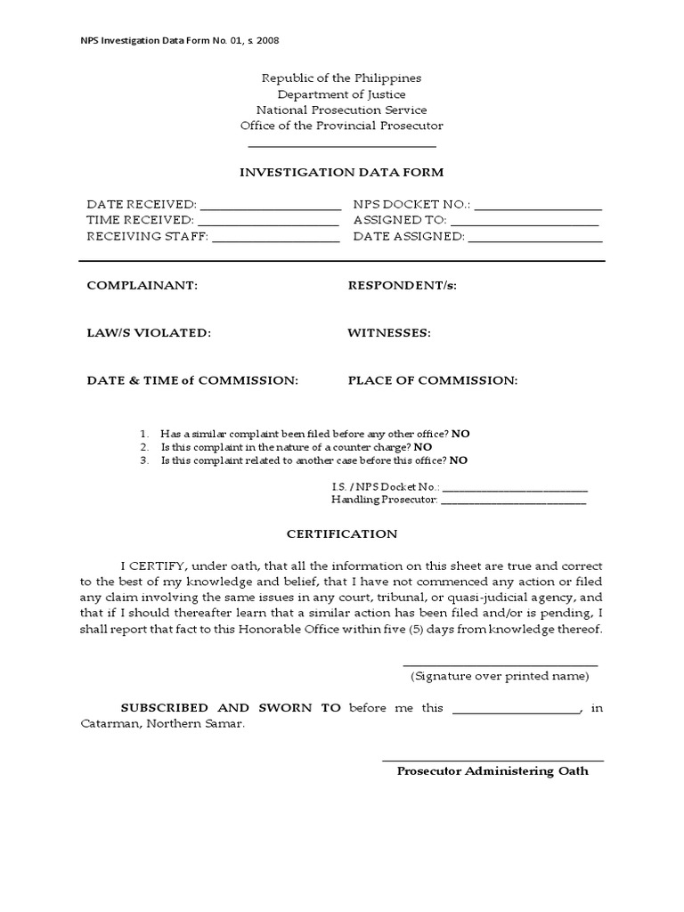 NPS Investigation Form | PDF