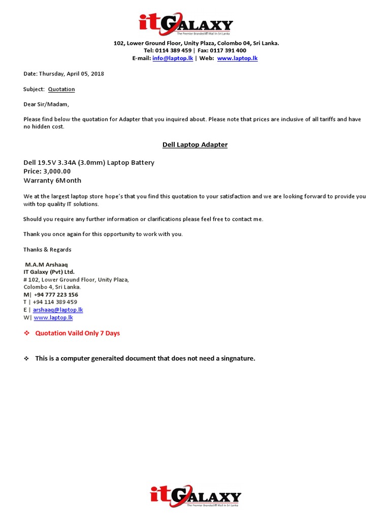 Adapter Quotation | PDF | Consumer Electronics | Computer Hardware