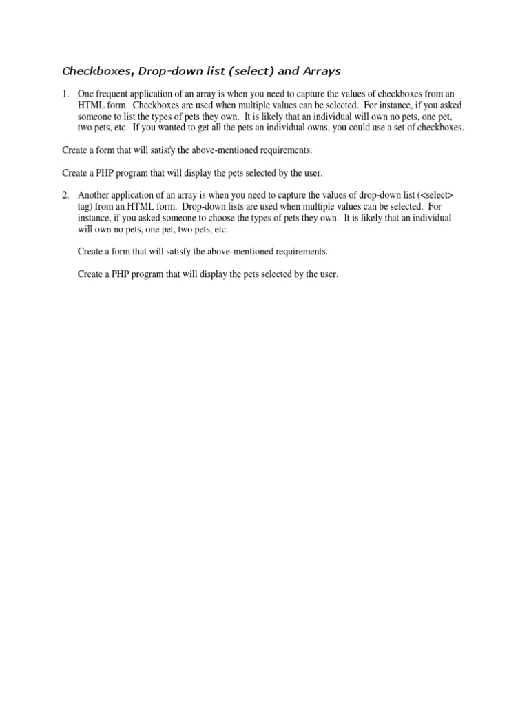 Capturing User Selections from Checkboxes, Drop-Down Lists, and Arrays ...