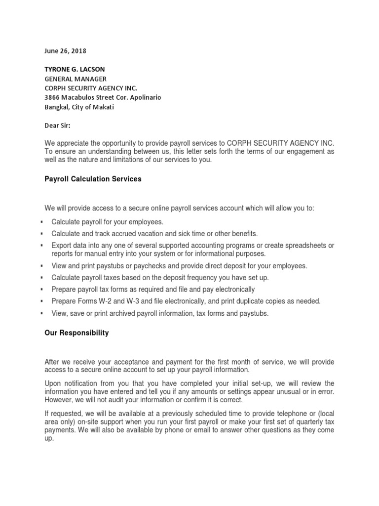 Draft Payroll Agreement | PDF | Payroll | Paycheck