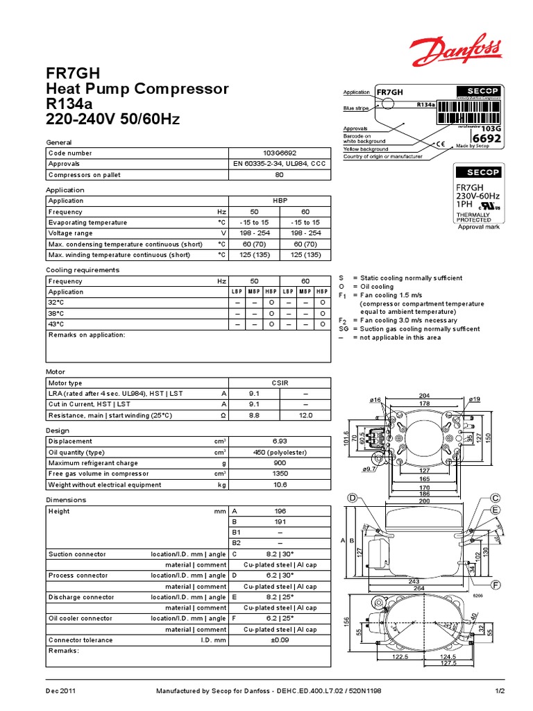 Danfoss Secop FR7GH | PDF | Air Conditioning | Thermodynamics