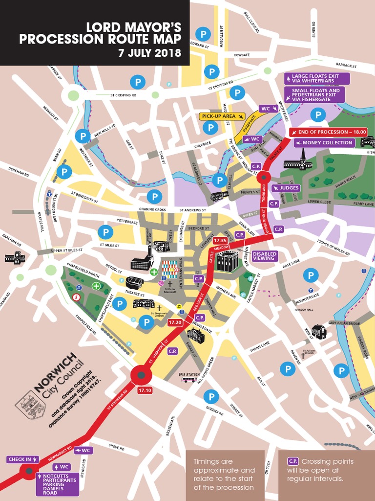 Norwich Lord Mayor's procession route map 2018