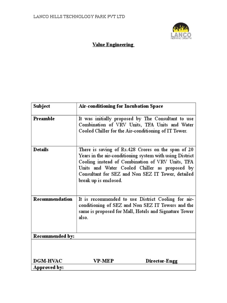 HVAC Value Engineering Proposal | PDF | Technology & Engineering