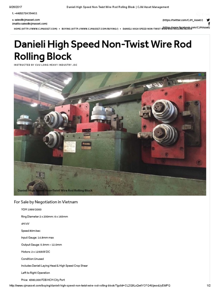 Danieli High Speed Non-Twist Wire Rod Rolling Block - CJM Asset ...