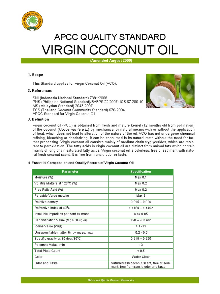 VCO Standard Flyer - VCO Standard APCC | PDF | Coconut Oil | Nutrition