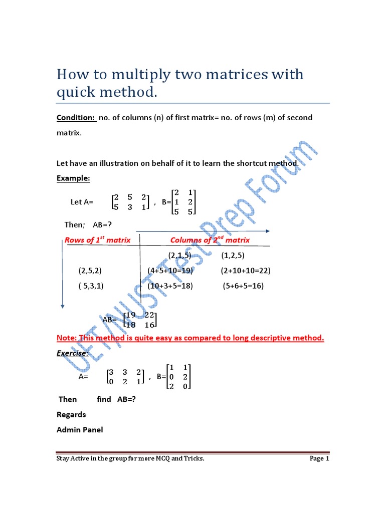 Shortcut Technique Matrix Multiplication | PDF