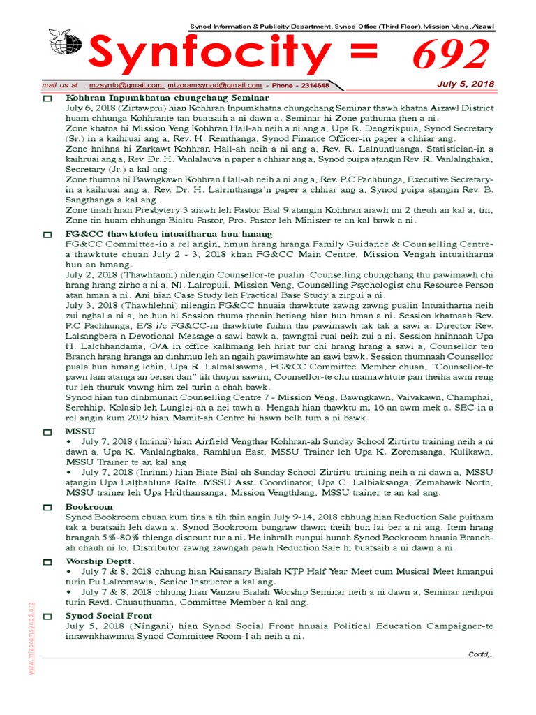 Synfocity : 1 Kohhran Inpumkhatna Chungchang Seminar | PDF