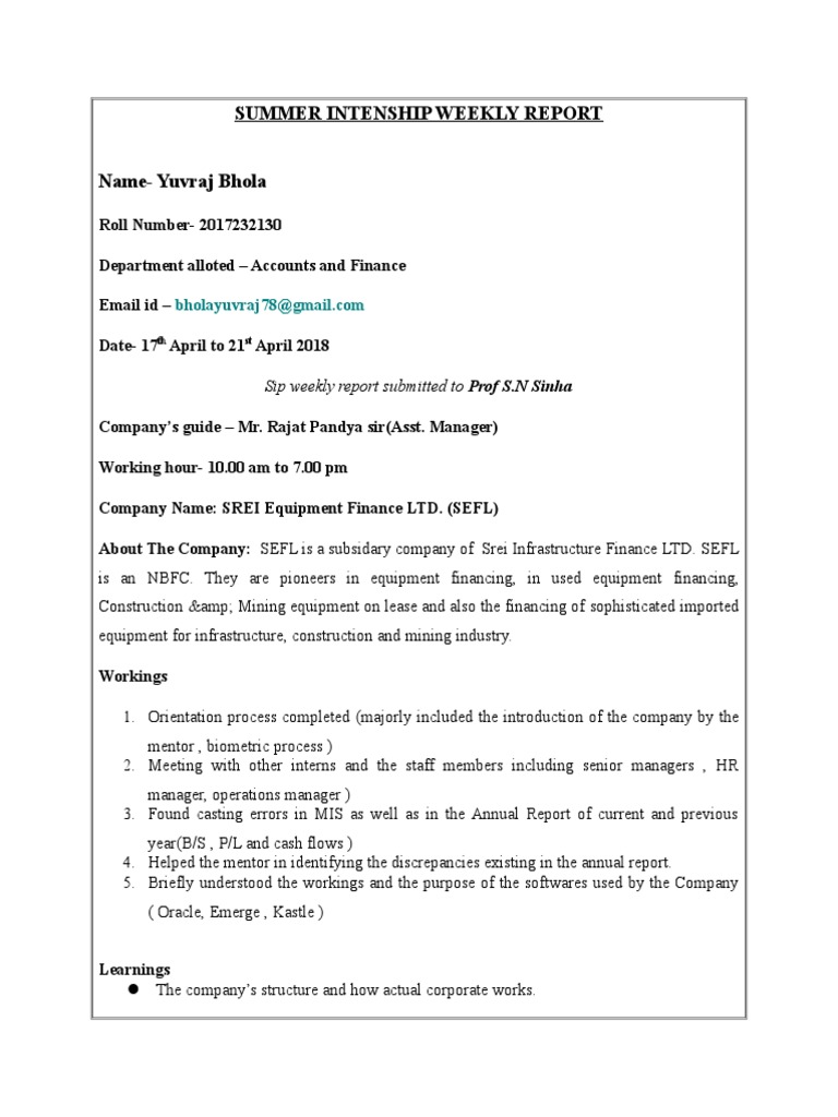 Summer Intenship Weekly Report: Sip Weekly Report Submitted To Prof S.N Sinha | PDF