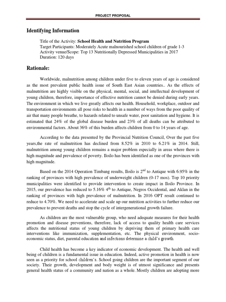 School Health and Nutrition Program Proposal | PDF | Malnutrition ...