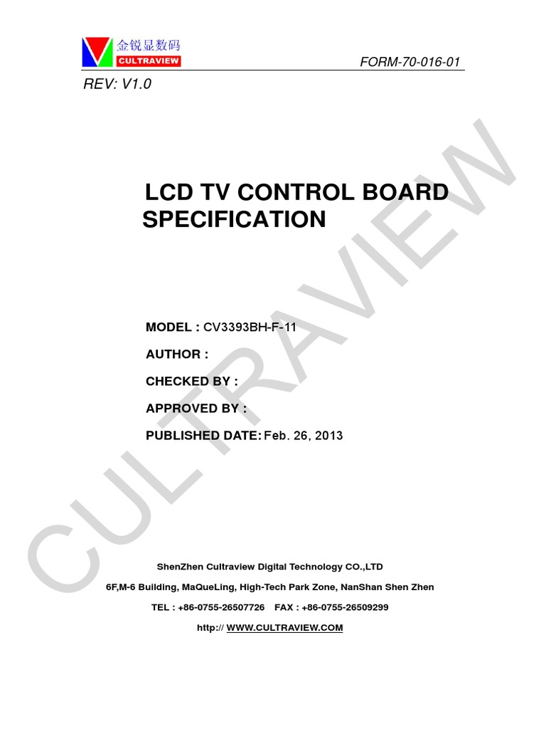 LCD TV Control Board Specification | PDF | Video | Film Industry
