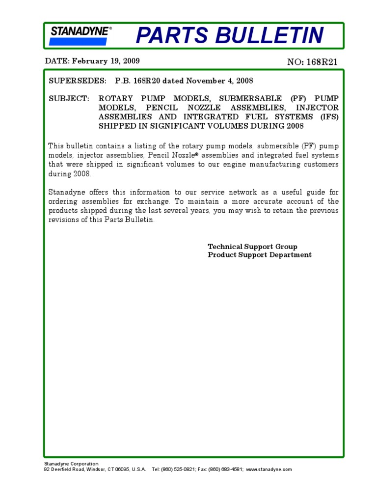 Parts Bulletin: Technical Support Group Product Support Department ...