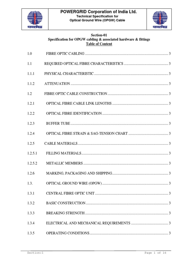 OPGW Technical Specification | PDF | Optical Fiber | Materials