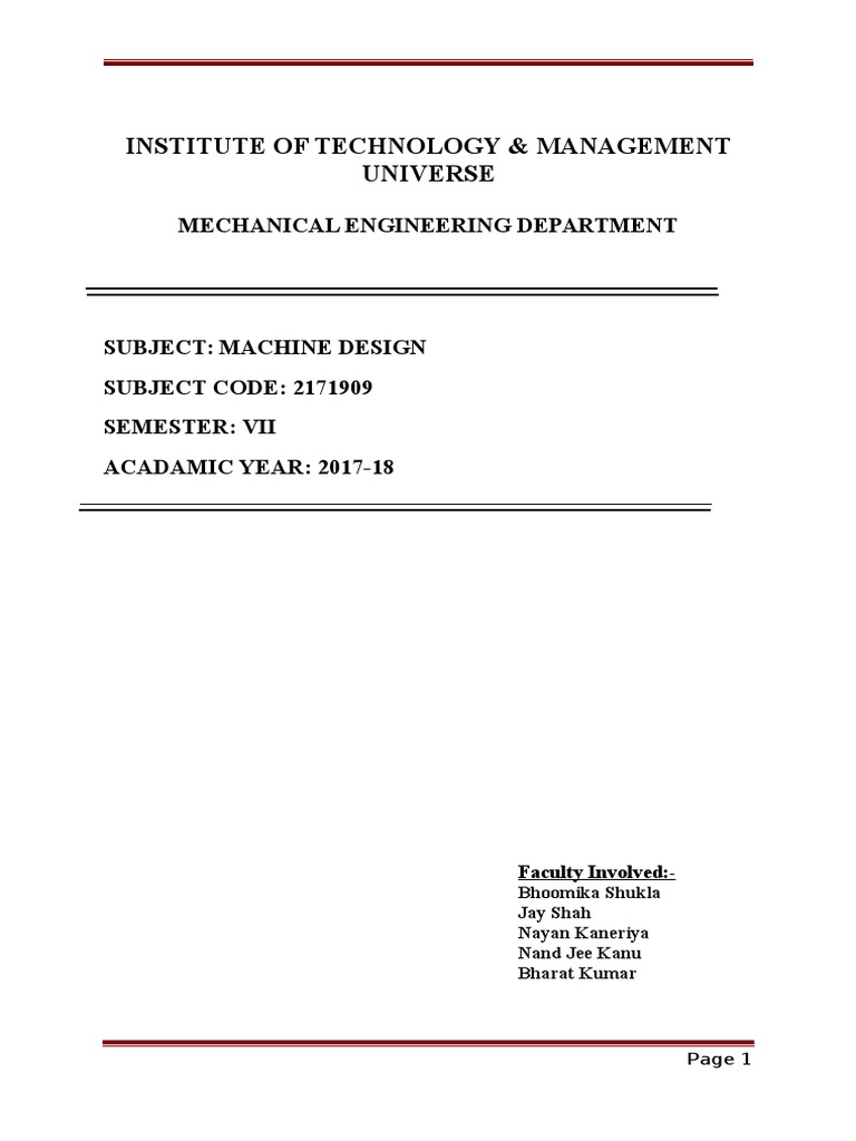 10.machine Design - Lab Manual 12.08.2017 PDF | PDF | Gear | Bearing ...