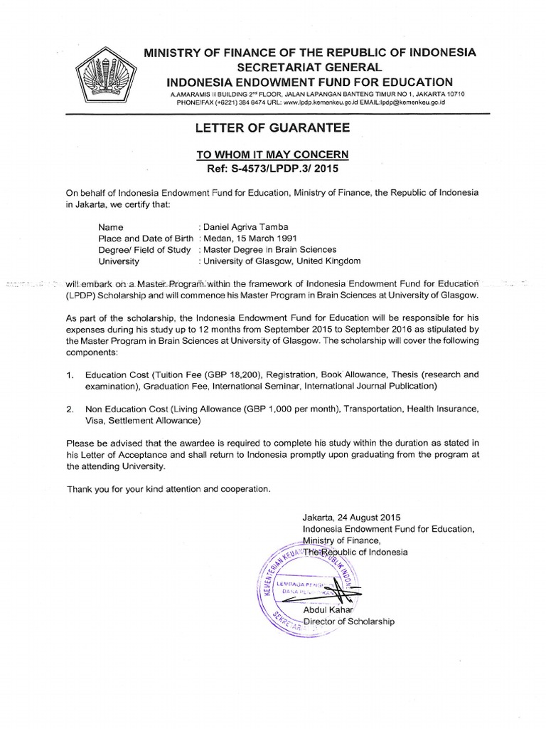 Letter of Guarantee LPDP PDF | PDF