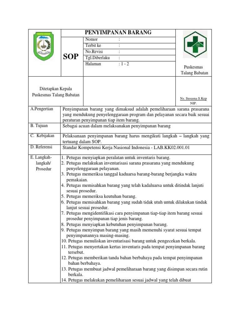 Sop Penyimpanan Barang Pdf