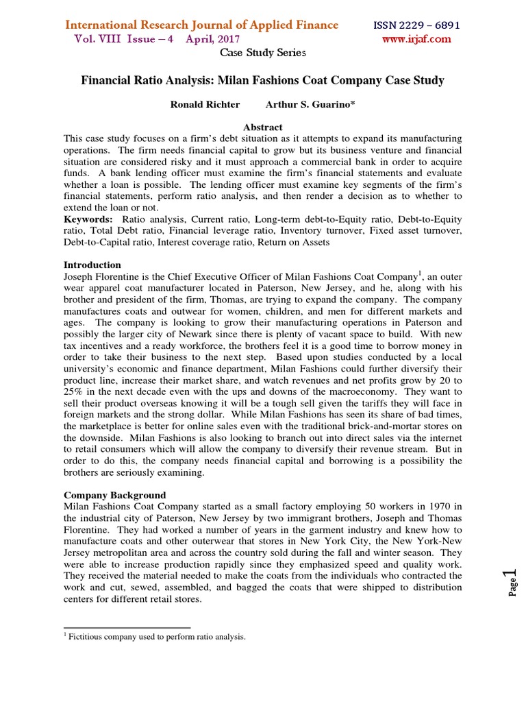 Case Study - FS Analysis, Milan Fashions Coat Company | PDF | Debt ...