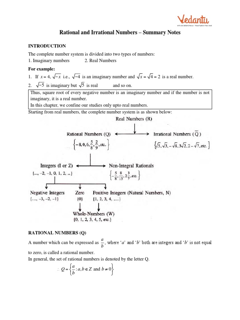 01-Rational and Irrational Numbers - Summary Note | PDF | Division ...
