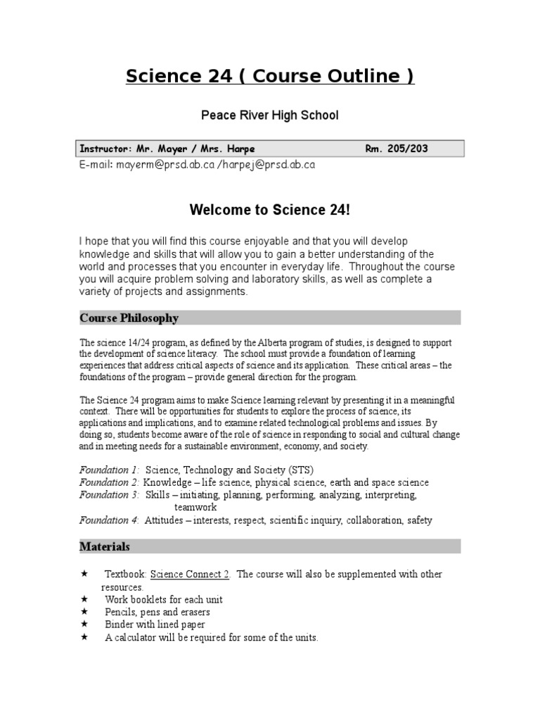 Science 24 Course Outline Overview | PDF | Homework | Science