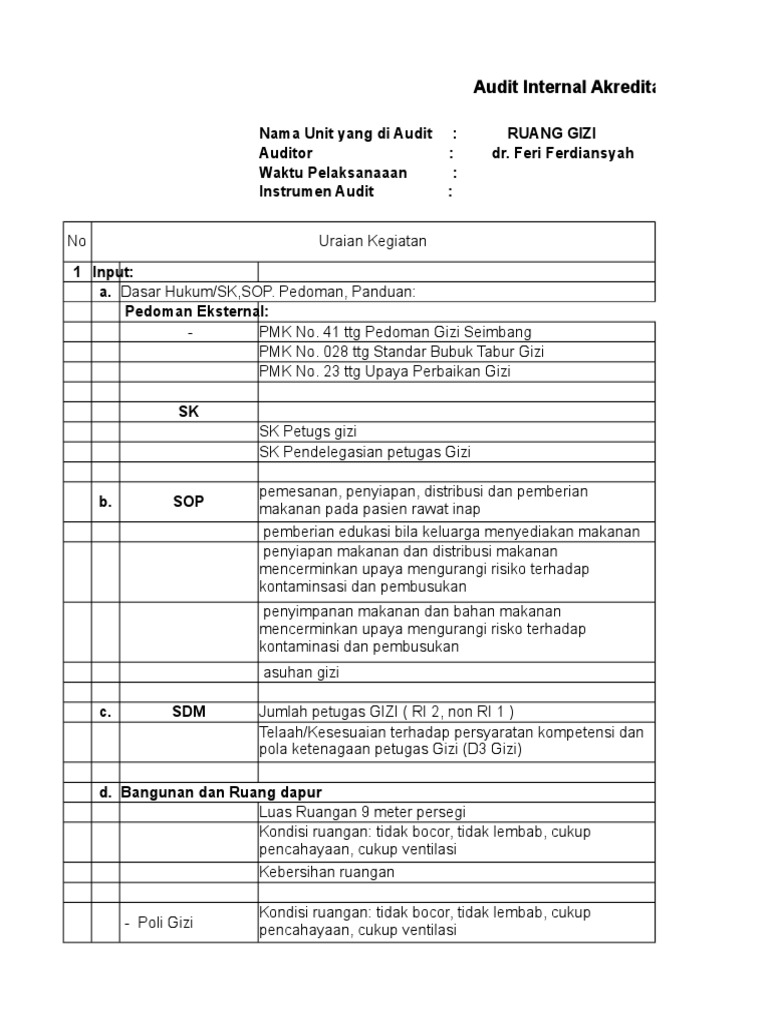 Audit Internal Gizi 2018 | PDF