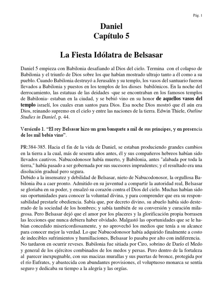 Comentario Del Espíritu de Profecía - Daniel - Capítulo 5 | PDF ...