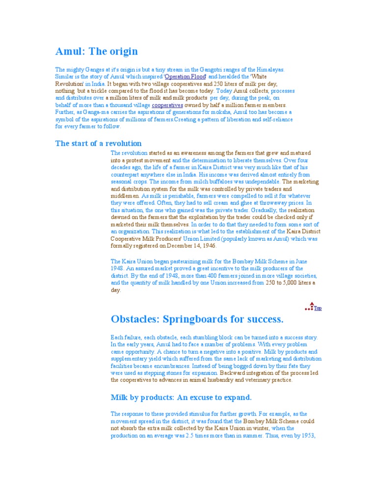 Amul: The Origin: The Start of A Revolution | PDF | Food And Drink ...