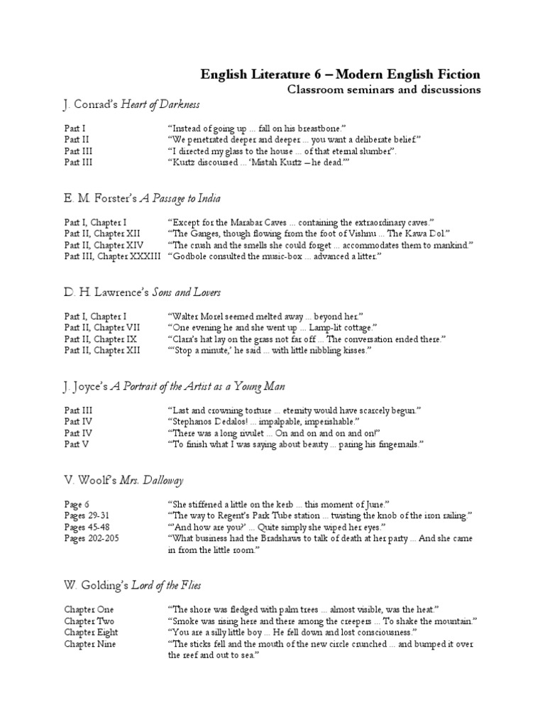 English Literature 6 - Modern English Fiction: J. Conrad's Heart of ...