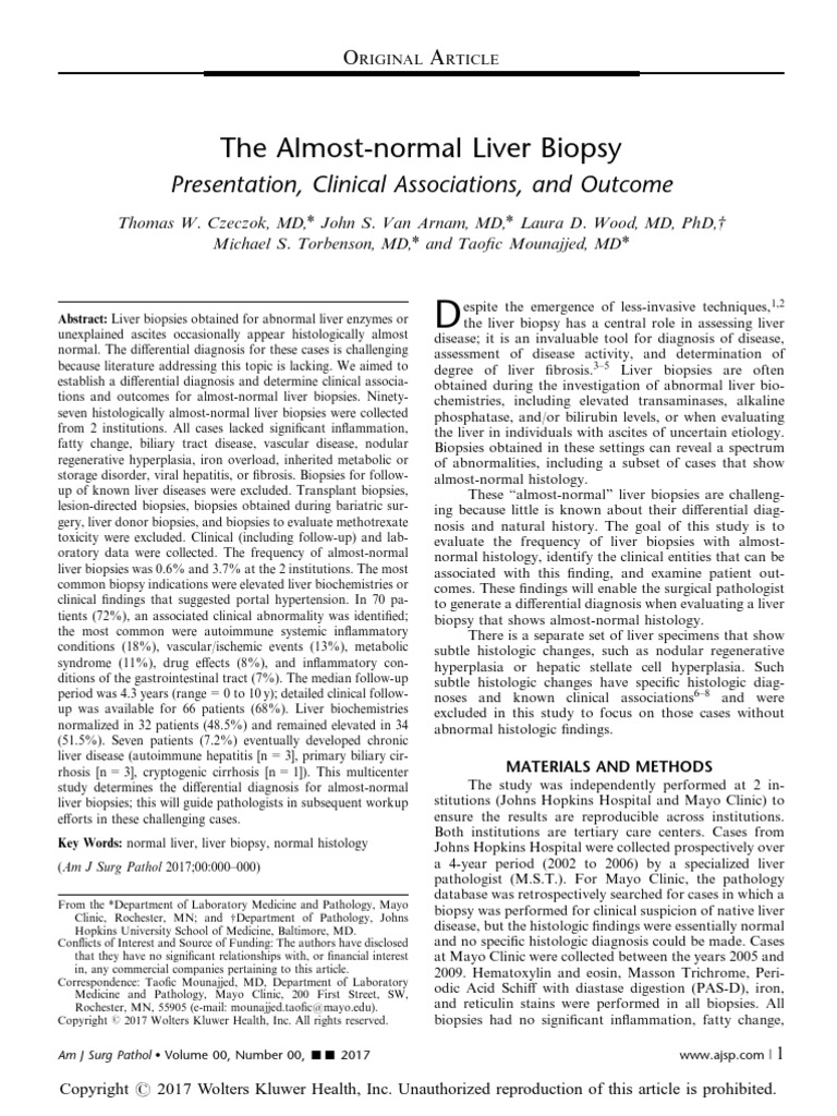 The Almost-Normal Liver Biopsy: Presentation, Clinical Associations ...