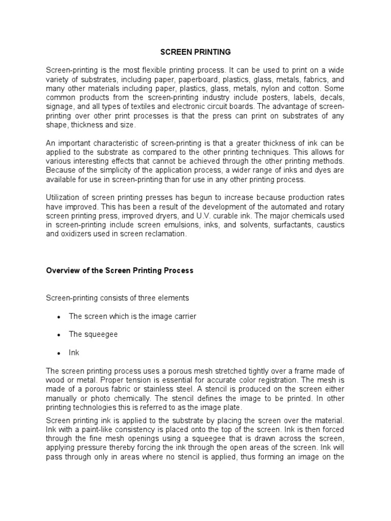 Screen Printing | PDF | Industrial Processes | Art Media
