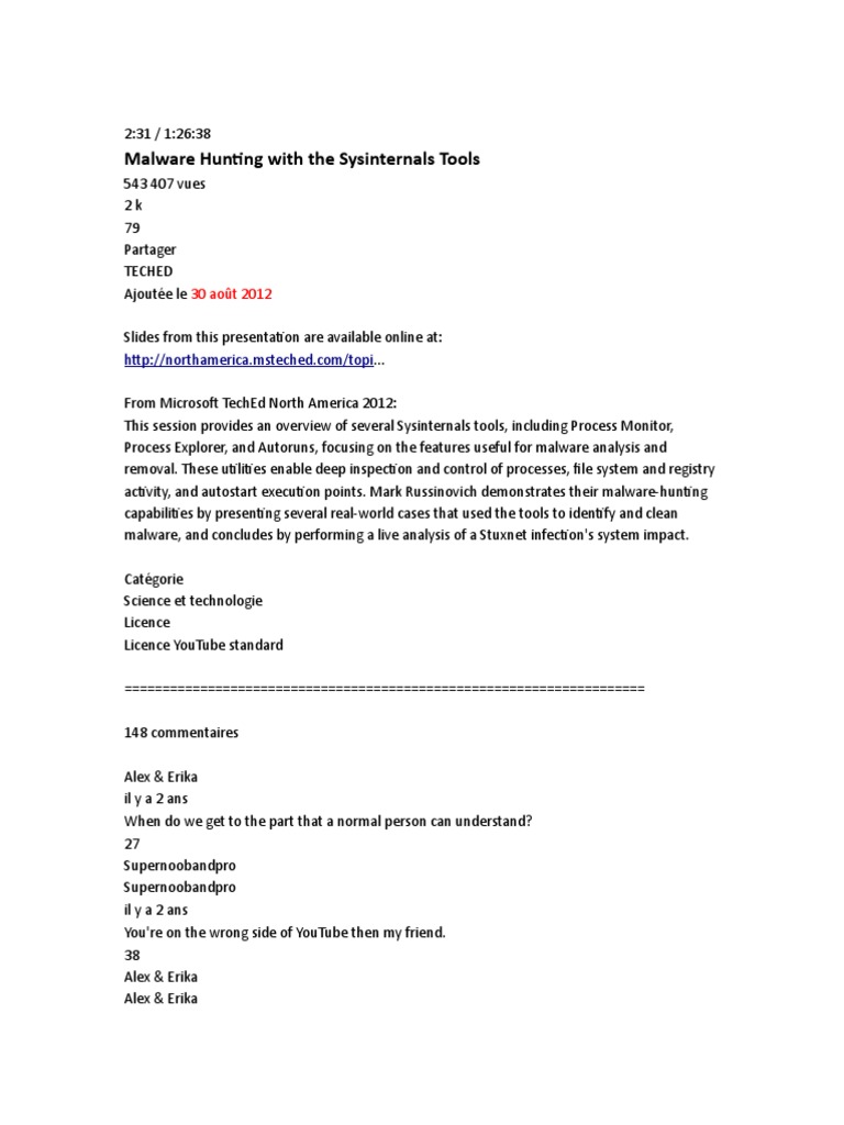 Malware Hunting With The Sysinternals Tools ! | PDF | Malware ...
