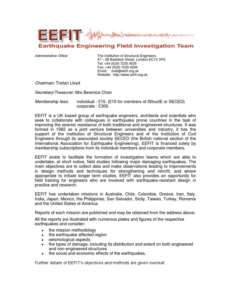About EEFIT Leaflet | PDF | Earthquake Engineering | Seismology