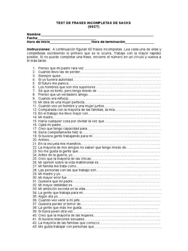 Test de Frases Incompletas de Sacks | PDF | Violencia | Agitación