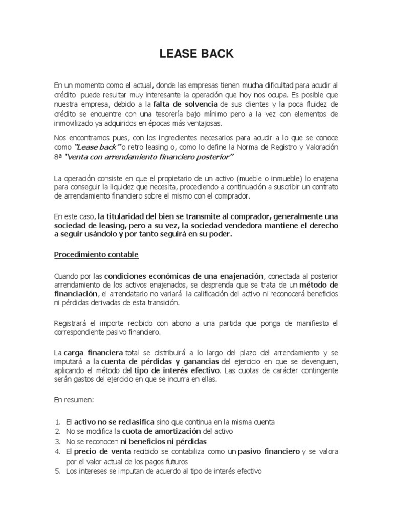 Lease Back | Arrendamiento | Beneficio (economía)