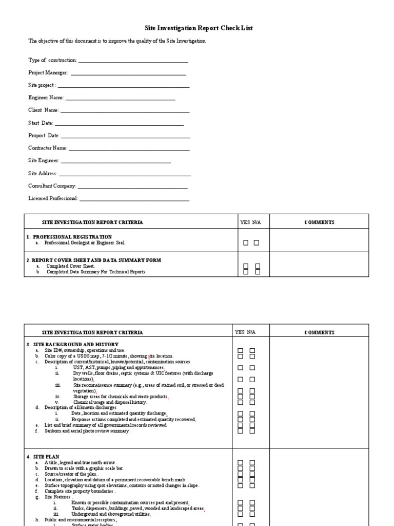 Site Investigation Report Checklist 2 | Hydrogeology | Groundwater