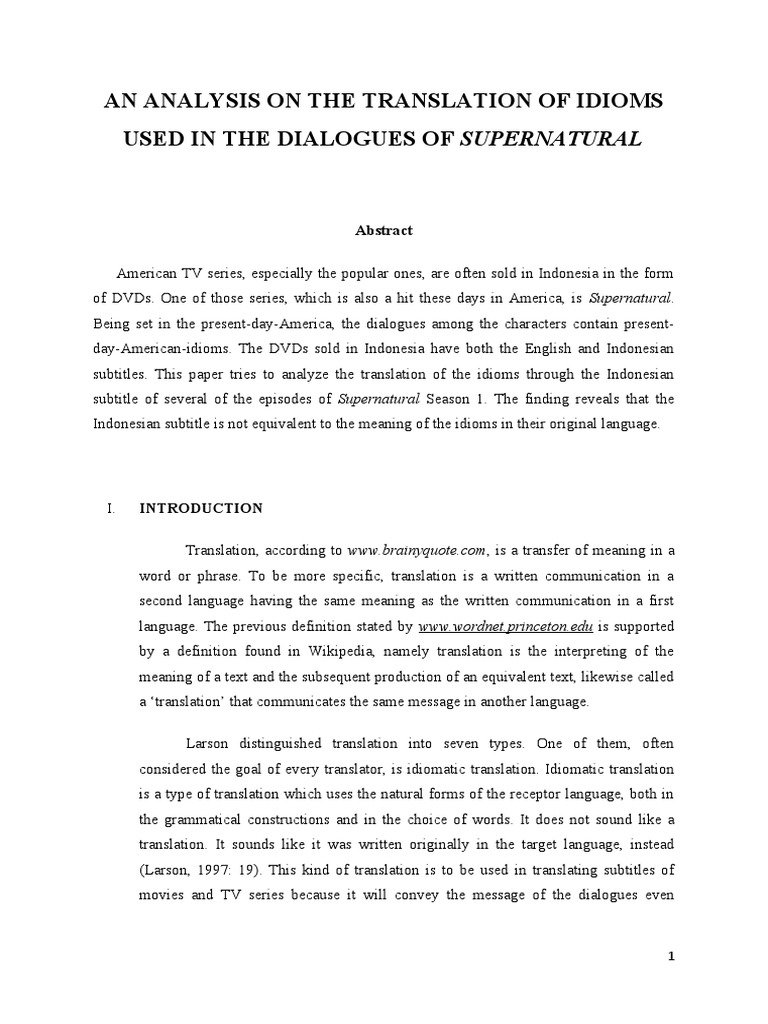 An Analysis On The Translation of Idioms Used in The Dialogues of ...