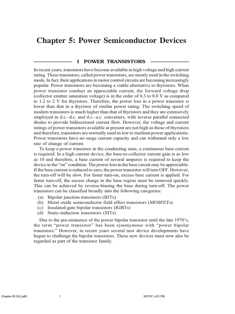 Chapter 5: Power Semiconductor Devices | PDF | Bipolar Junction Transistor | Transistor