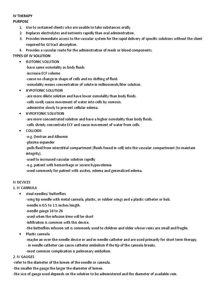 IV Therapy | PDF | Intravenous Therapy | Diseases And Disorders