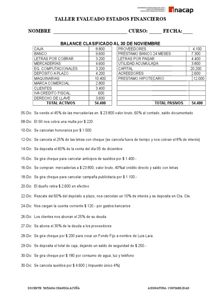 Taller - Evaluado-2018 | PDF | Cheque | Bancos