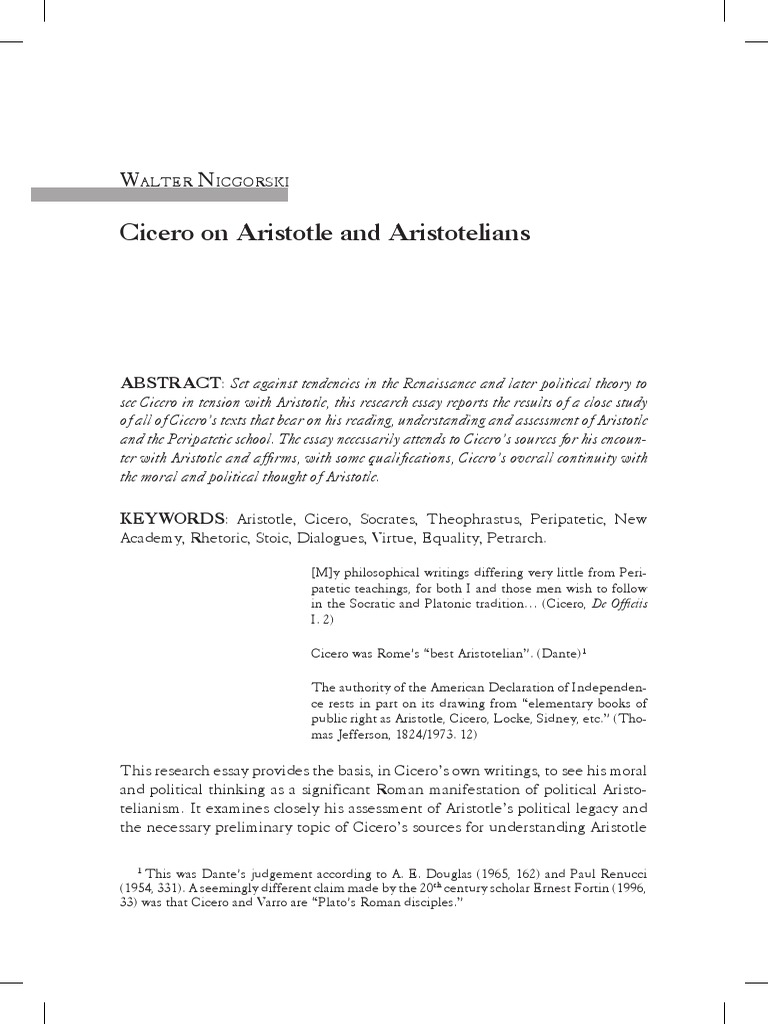 Walter Nicgorski Cicero On Aristotle and Aristotelians U | PDF ...