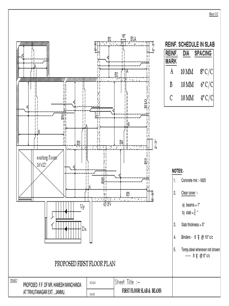 B 10 MM 8" C/C 10 MM 6" C/C A: Reinf. Schedule in Slab Reinf. Dia ...