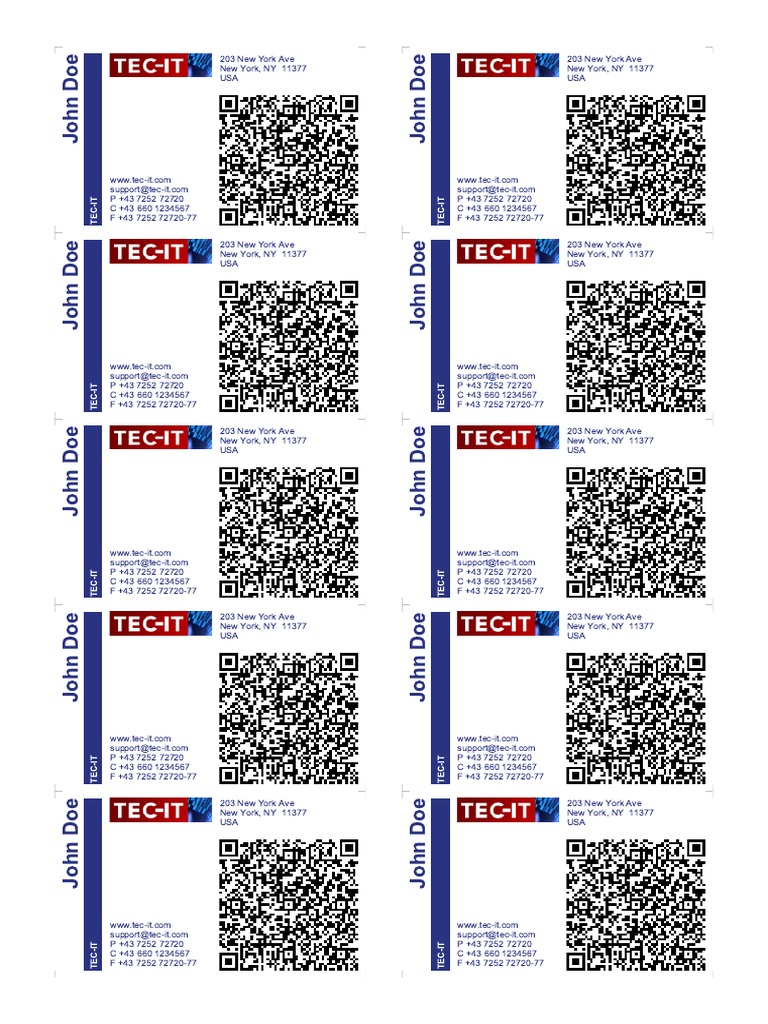 010 VCARD, QR Code, 85x54mm, US-Address Format | PDF | Computer Data ...