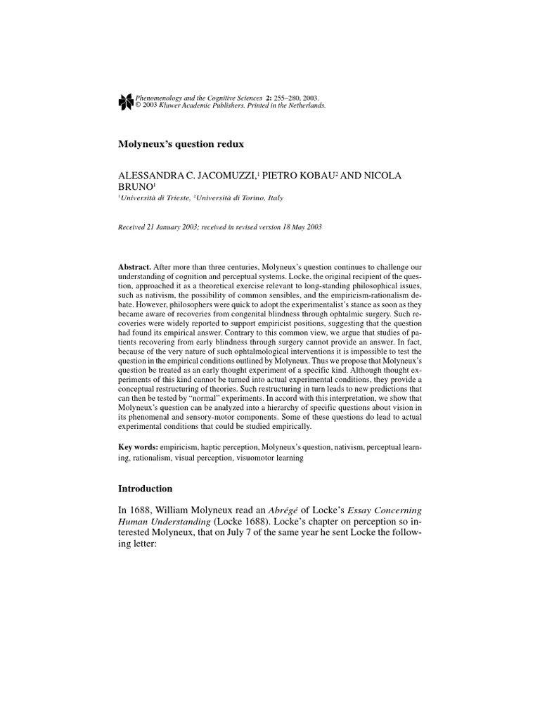 Molyneux's Question Redux: Università Di Trieste, Università Di Torino ...