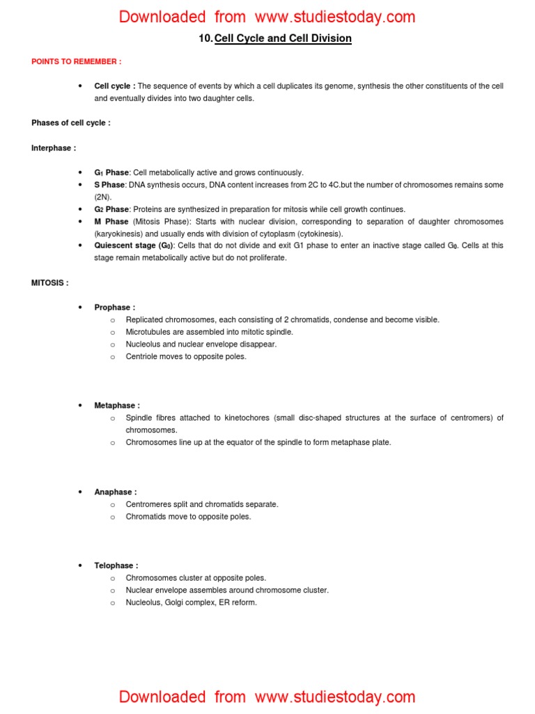 Class 11 Cell Cycle & Division Notes | PDF | Meiosis | Mitosis