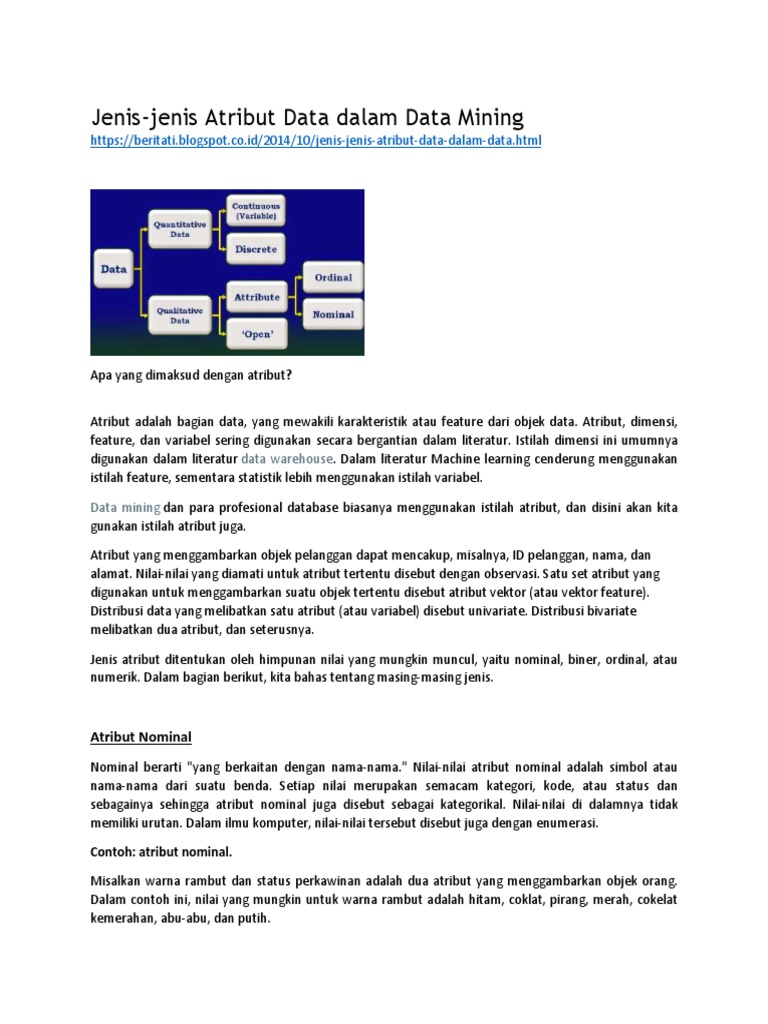 Jenis Atribut Data dalam Data Mining | PDF