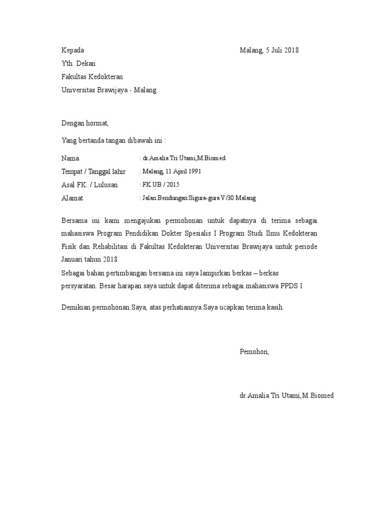 Contoh Lamaran PPDS Ub | PDF