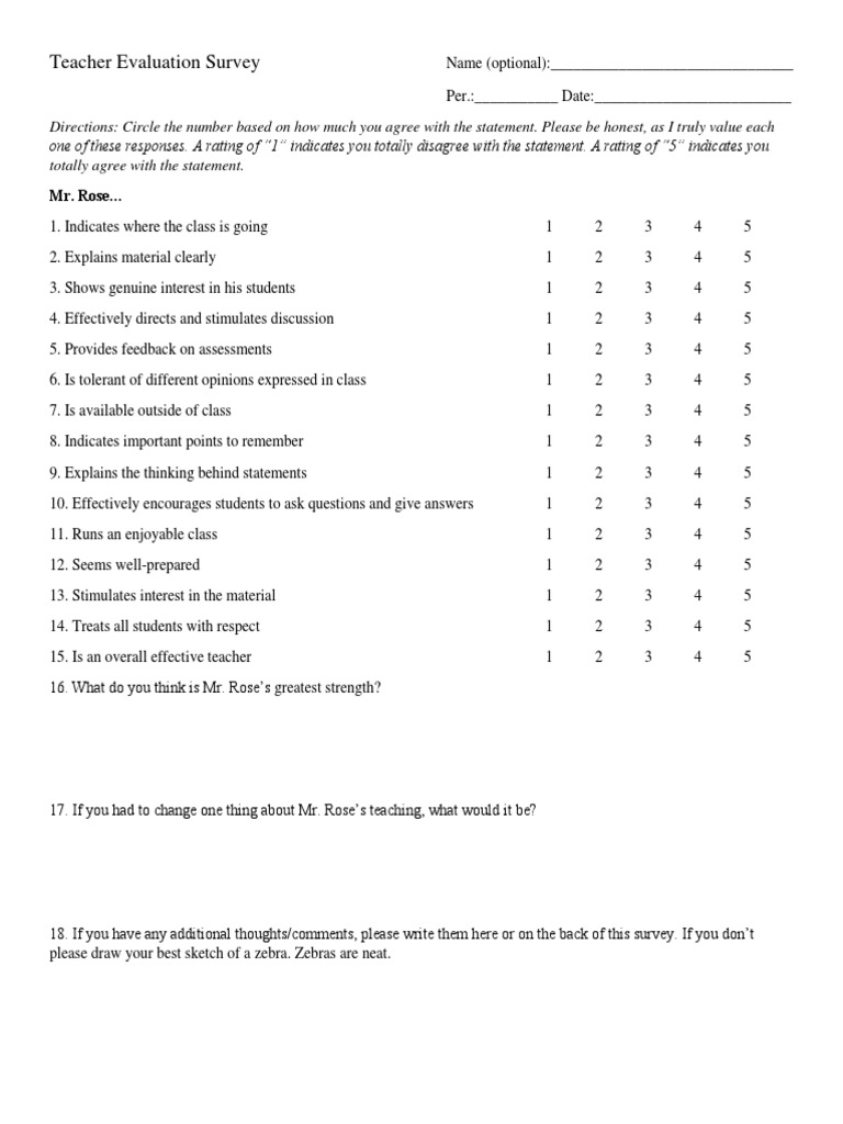 Teacher Evaluation Survey | PDF | Communication | Psychological Concepts